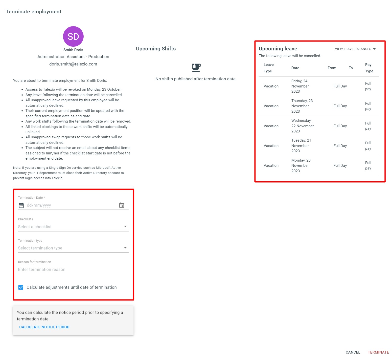 Terminating an Employee – Talexio