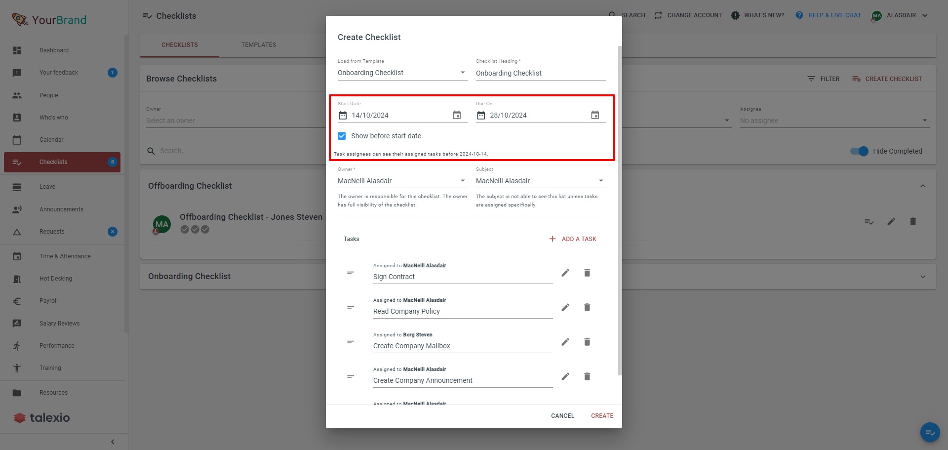 Creating & Assigning Checklists – Talexio