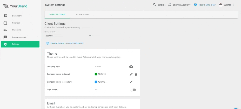 Settings Permissions – Talexio